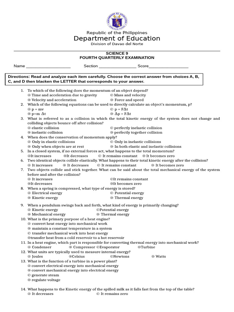 Science 9 TQ (1) | PDF