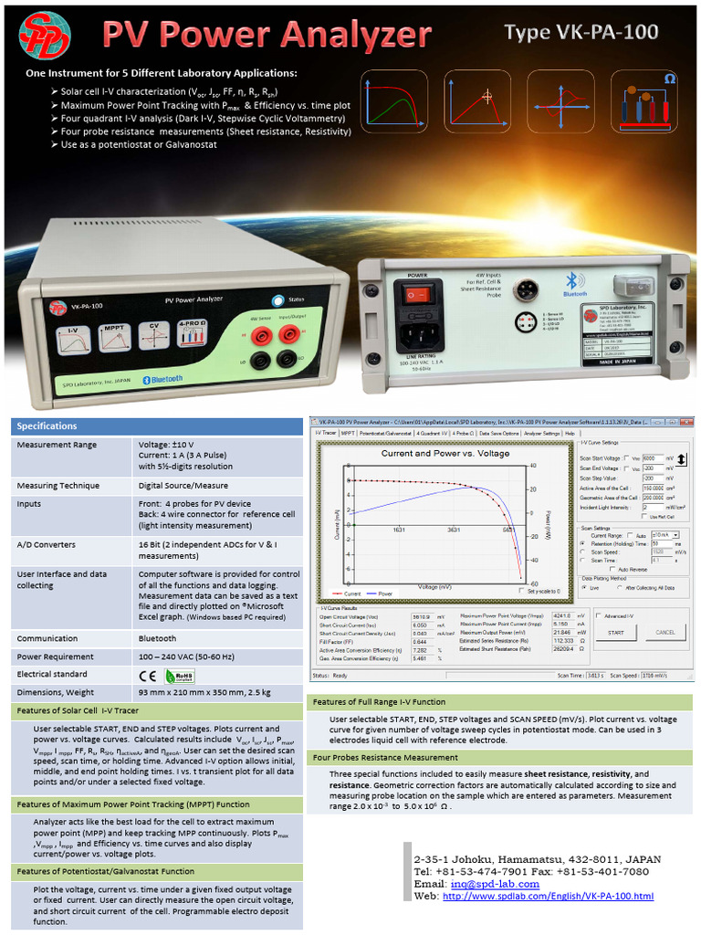 VK-PA-100 PV Power Analyzer Specifications | PDF
