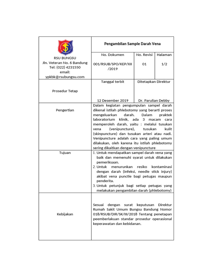 Spo Pengambilan Sample Darah Vena | PDF
