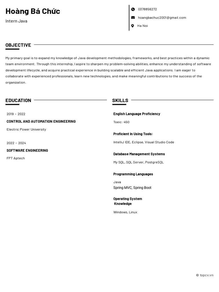 CV Hoàng Bá CH C - CV Intern Java-TopCV - VN | PDF