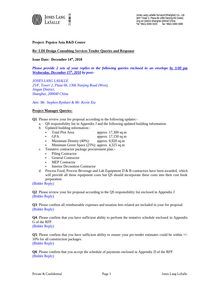 Tender Clarification QS | PDF