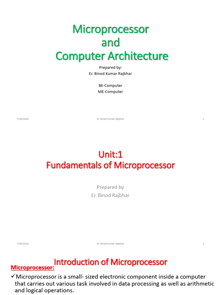 Unit 1 Microprocessor A Pdf Central Processing Unit Inputoutput