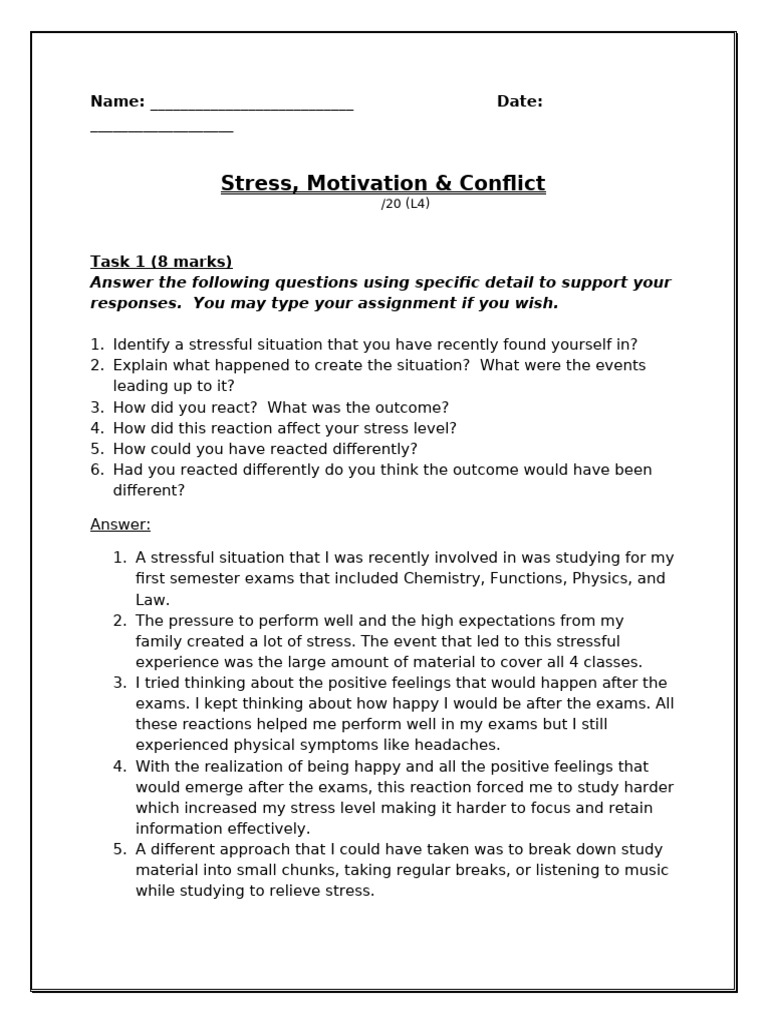 Chapter 10 - Stress, Motivation & Conflict Assignment | PDF