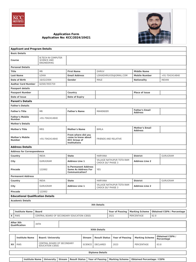 Application Form KCC 2024 10421 | PDF