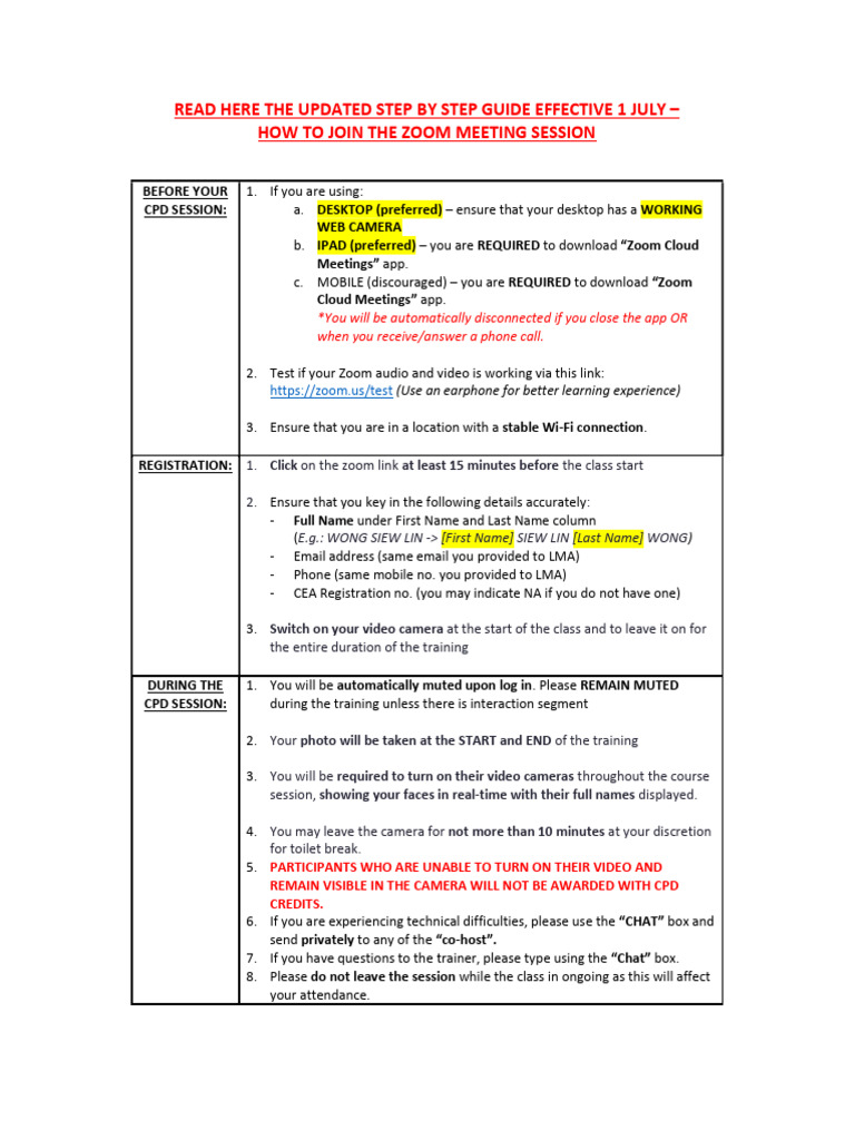 Updated Step by Step Guide To Join CPD Zoom Session | PDF