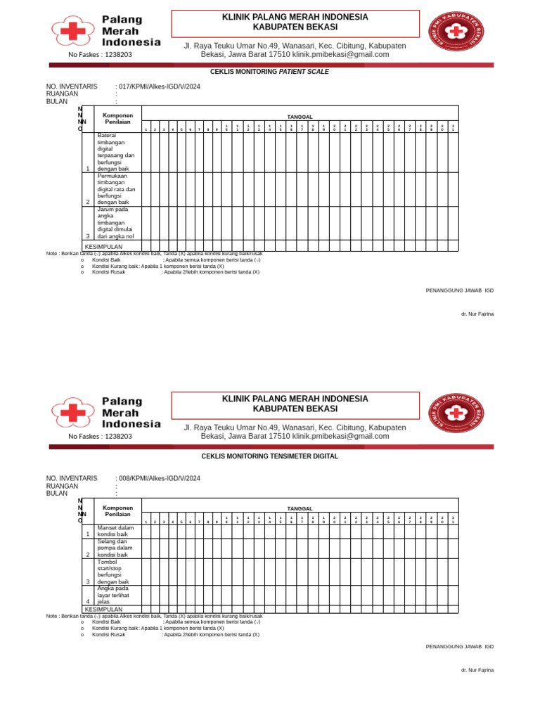 Ceklis Monitoring Patient Scale | PDF
