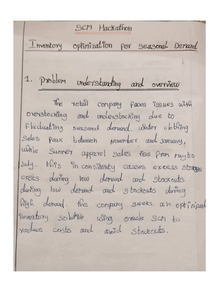 Scm's Hackathon Usecase 1 Inventory Optimization For Seasonal Demand | PDF
