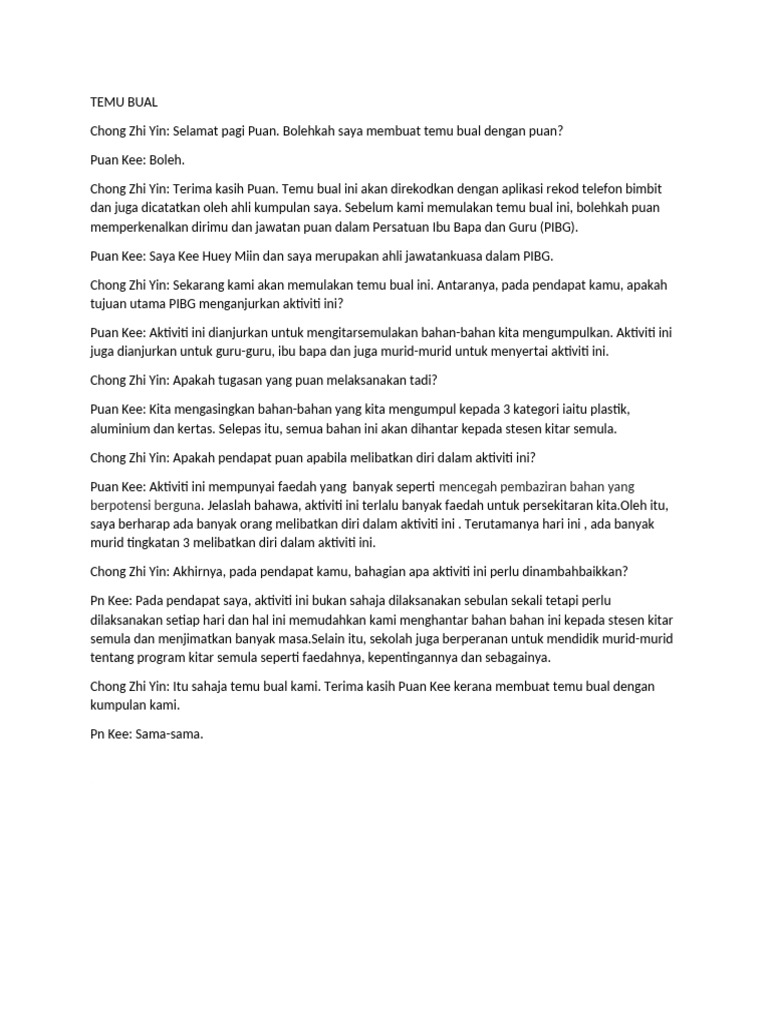 Temu Bual Folio Geo (Tingkatan 3: Kitar Semula) | PDF