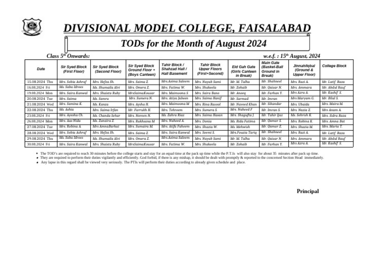 TODs August SR Sec 2024 | PDF