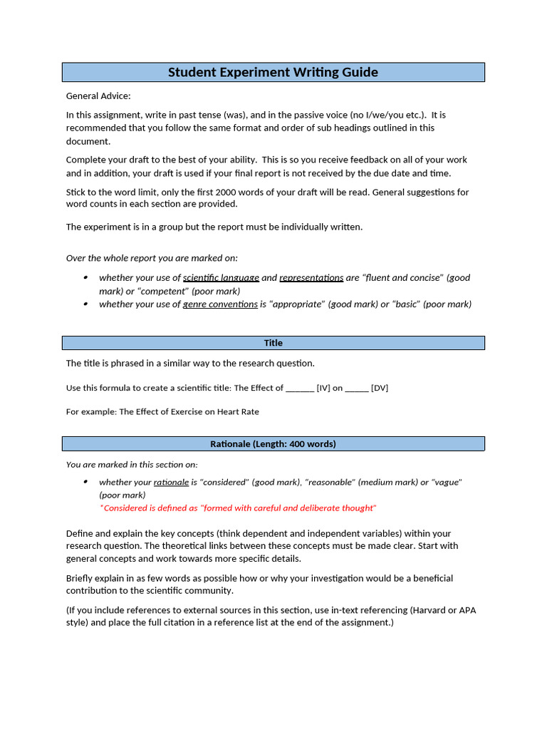 Student Experiment Writing Guide 2020 | PDF