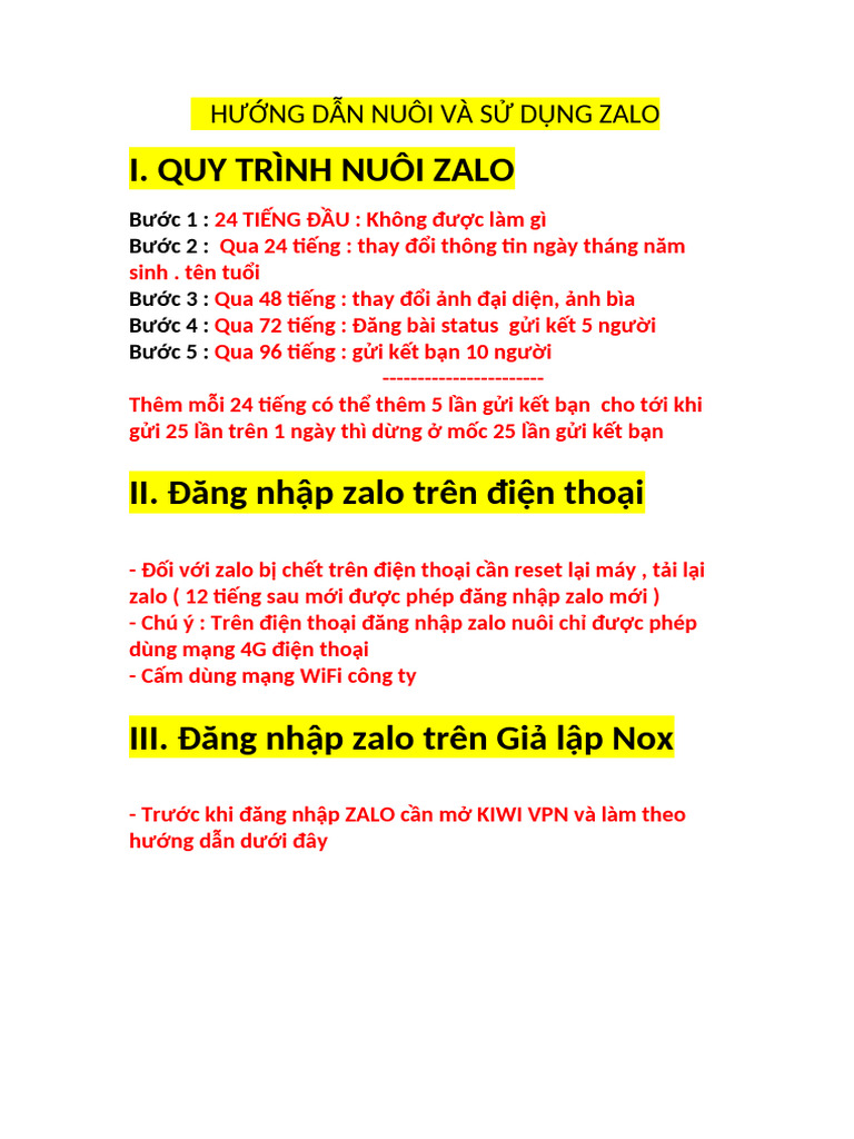 HƯỚNG DẪN NUÔI VÀ SỬ DỤNG ZALO (3) | PDF