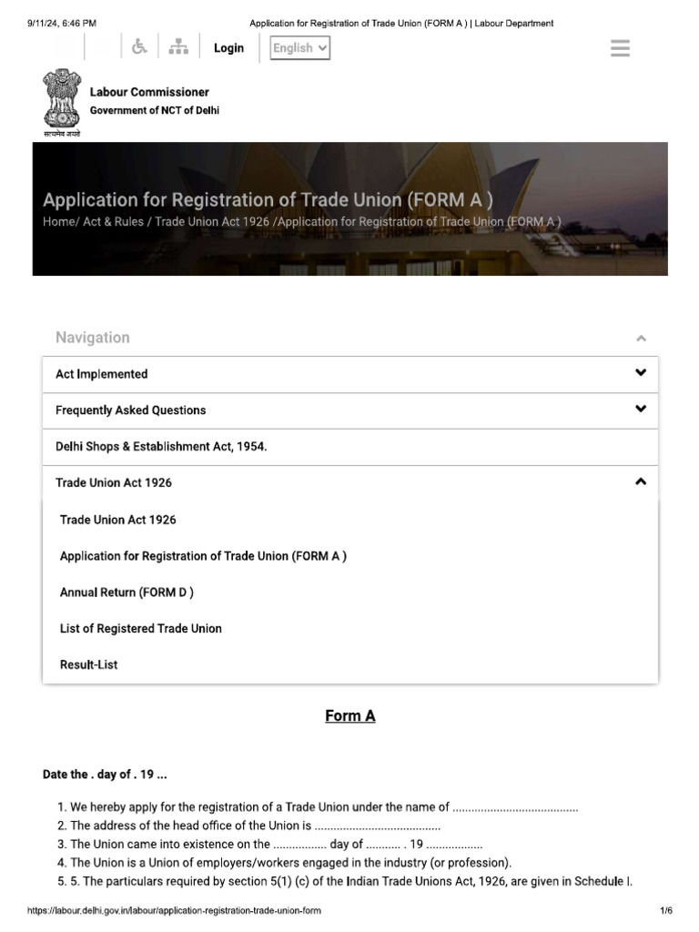 FORM A OF LABOUR TRADE UNION | PDF