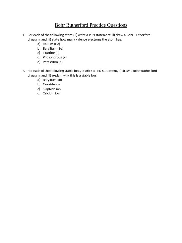 Bohr Rutherford Practice Questions 2 | PDF