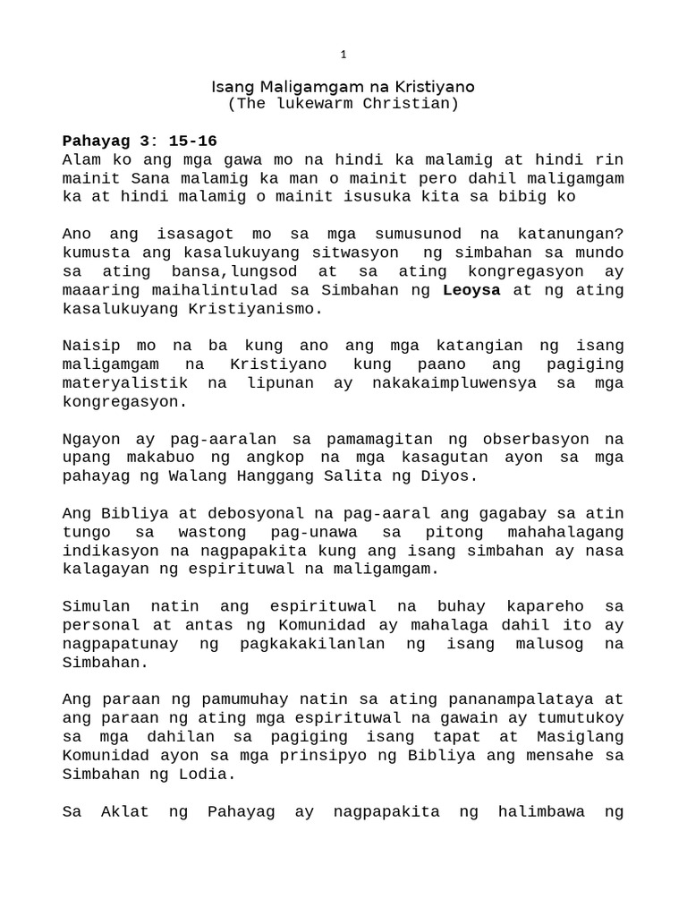 Isang Maligamgam Na Kristiyano | PDF