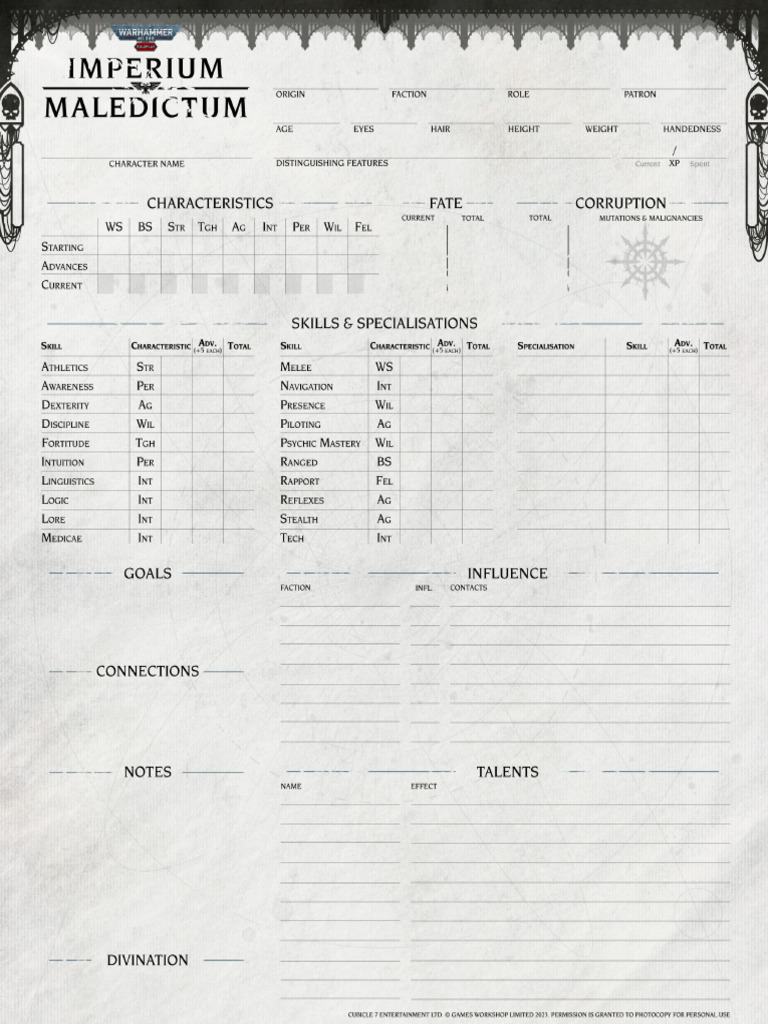 Character Sheet - Form Fillable | PDF