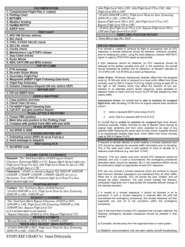 Etops Ref Chart Aviation | PDF