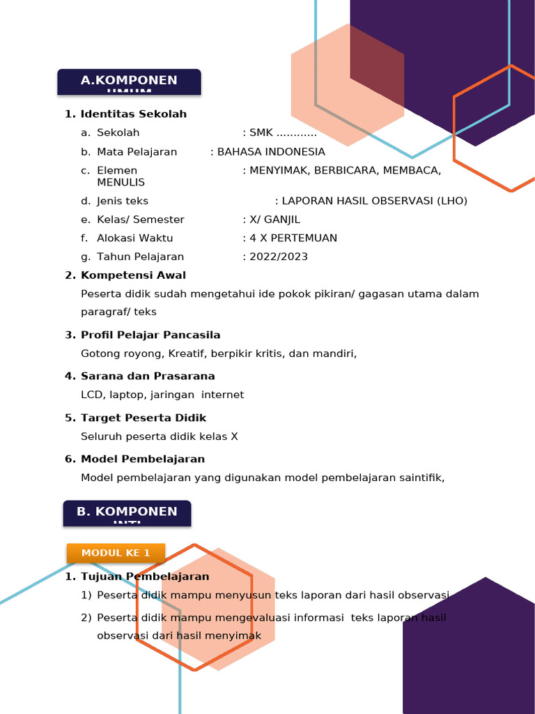 Modul Ajar Kombi Klas X Bab 1 LHO | PDF