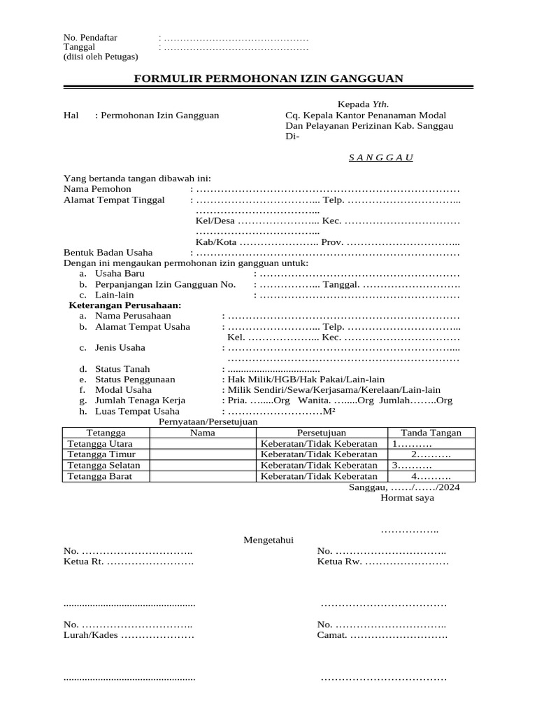 Formulir Izin Gangguan | PDF