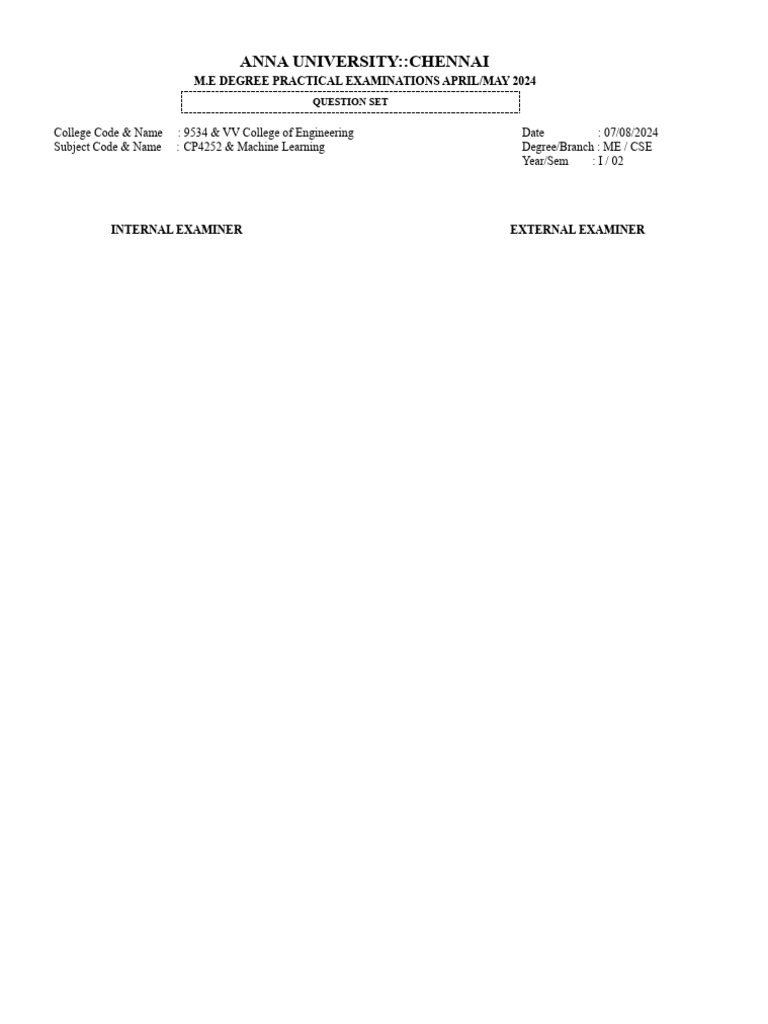 Machine Learning Question Set Pdf