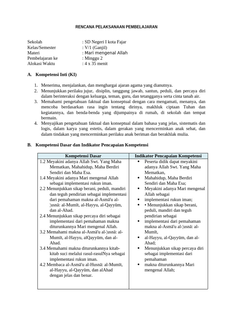 RPP PAI-BP 2017 Kelas 5-2.1. Mari Mengenal Allah | PDF