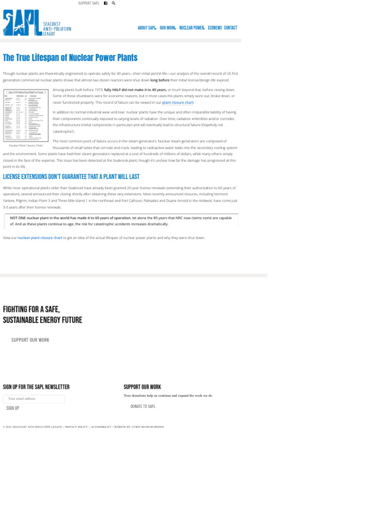 The True Lifespan of Nuclear Power Plants - Seacoast Anti-Pollution League | PDF