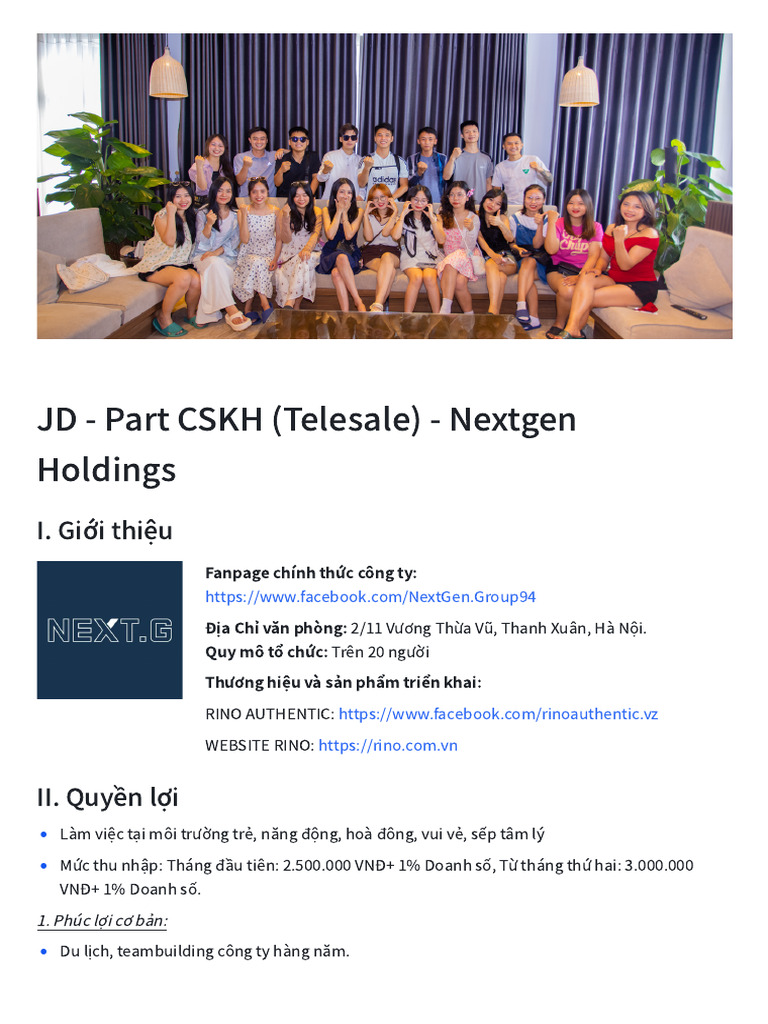 JD - Part CSKH (Telesale) - Nextgen Holdings | PDF