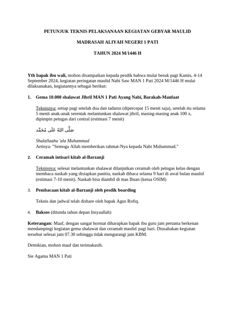 Juknis Gebyar Maulid MAN 1 Pati 2024 | PDF