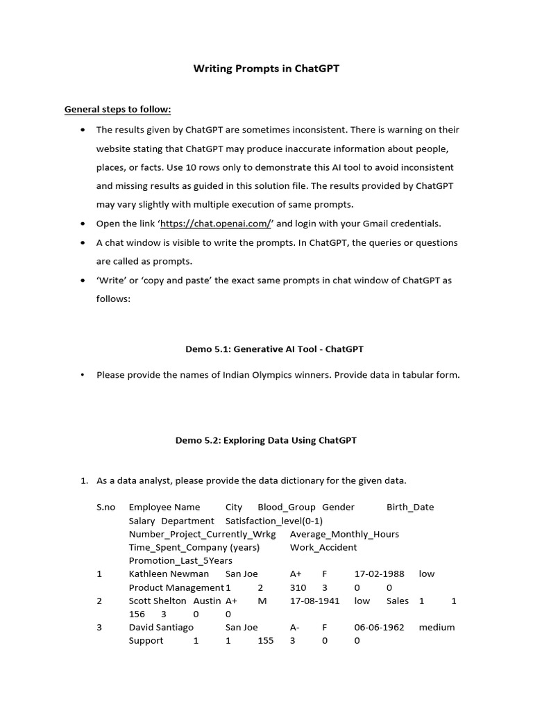 Ds1 C1 S5 Exploring Data Using Generative Ai Tool Chatgpt Concept Prompts Pdf