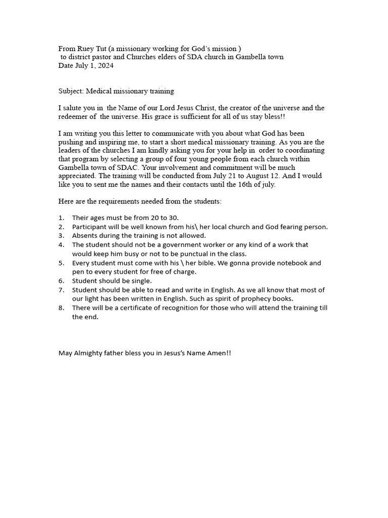 Medical Training Letter (Changed) | PDF