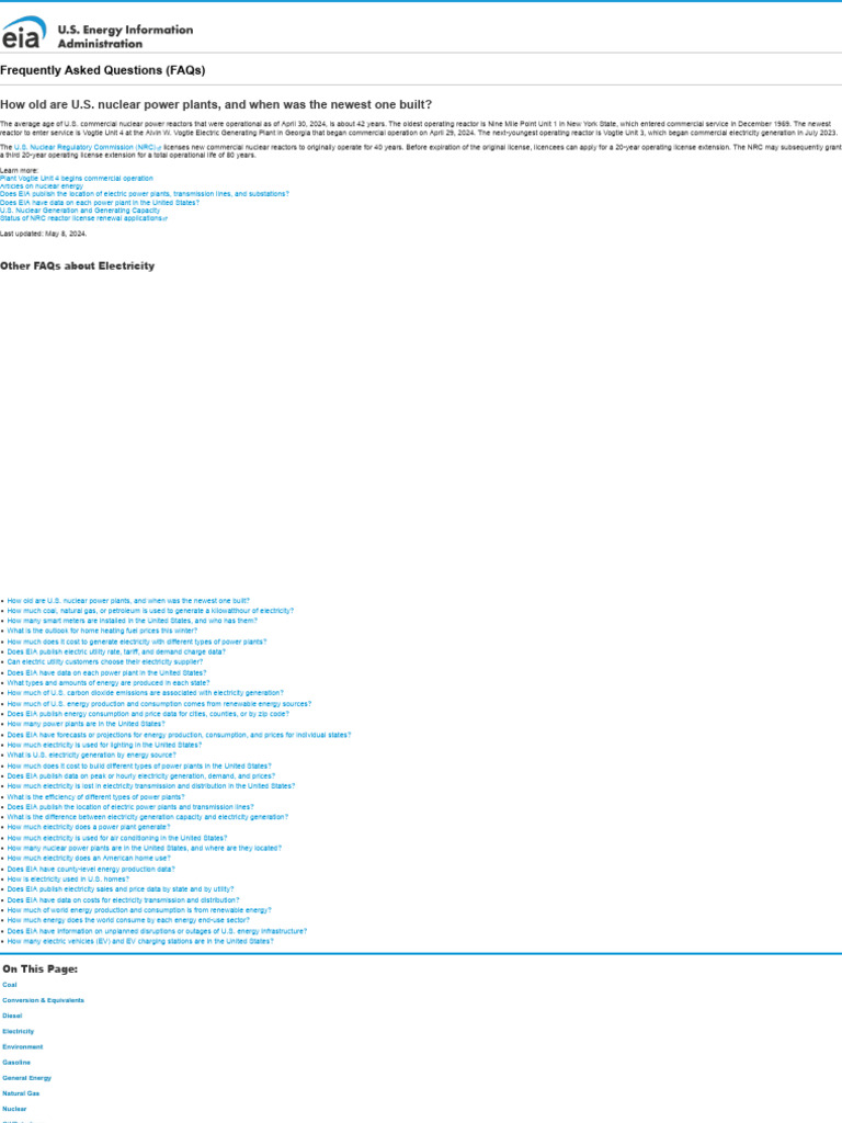 Frequently Asked Questions (FAQs) - U.S. Energy Information Administration (EIA) | PDF