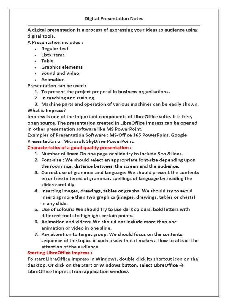 Digital Presentation Notes | PDF