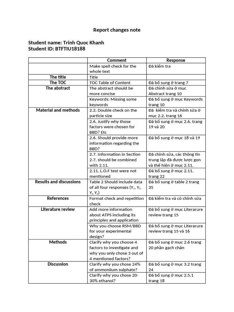 Report Changes Note | PDF