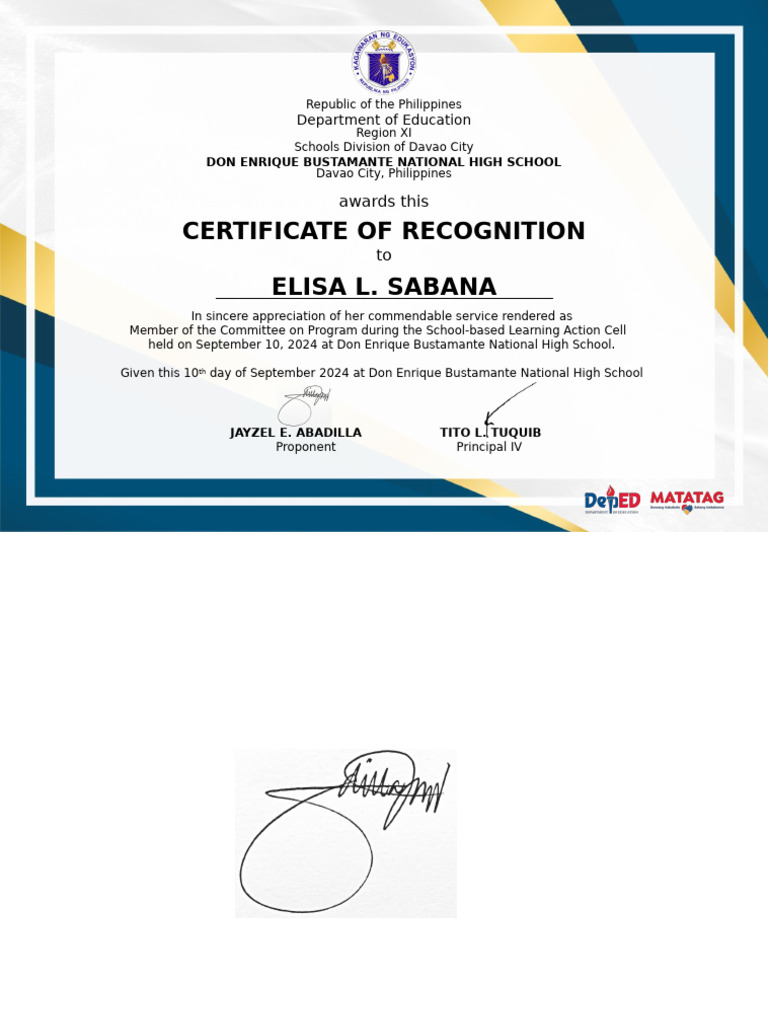 Sample Certificate For Committee Involvement | PDF