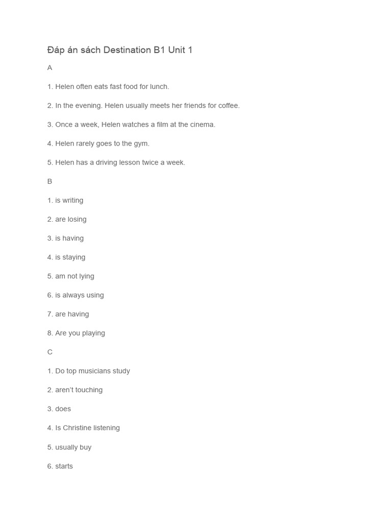 Đáp Án Sách Destination B1 | PDF