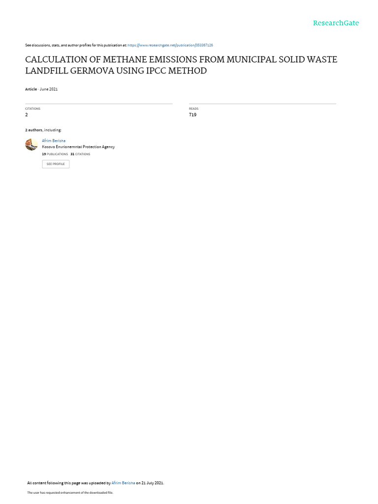 Calculation of Methane Emissions From Municipal Solid Waste Landfill ...