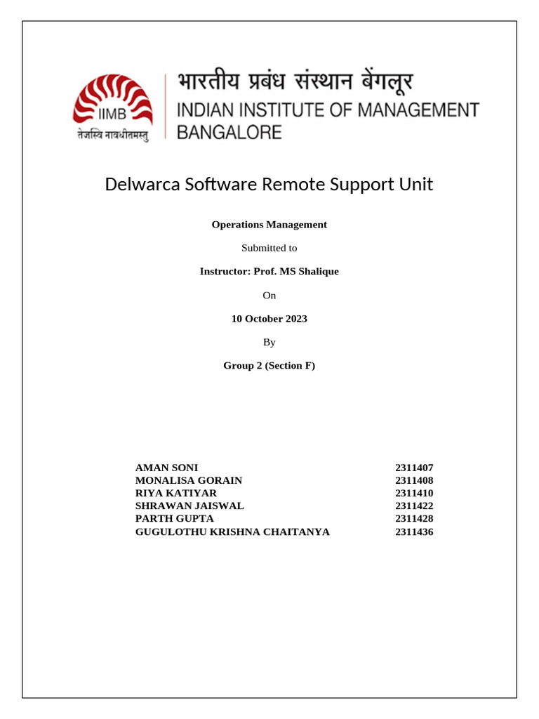OM_Group 2_Delwarca_Case Study | PDF