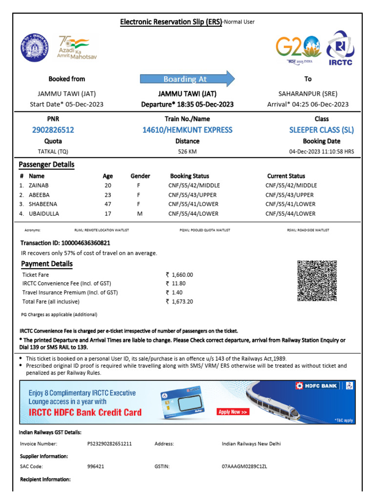 14610/hemkunt Express Sleeper Class (SL) | PDF