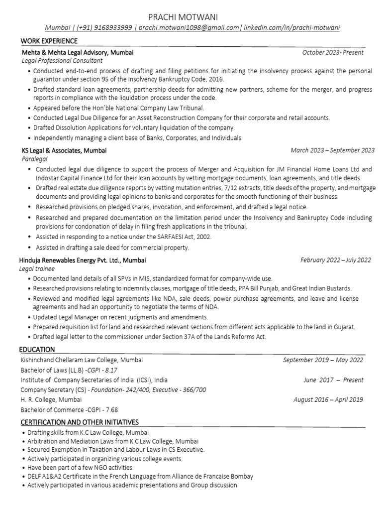 Resume - Prachi Motwani | PDF