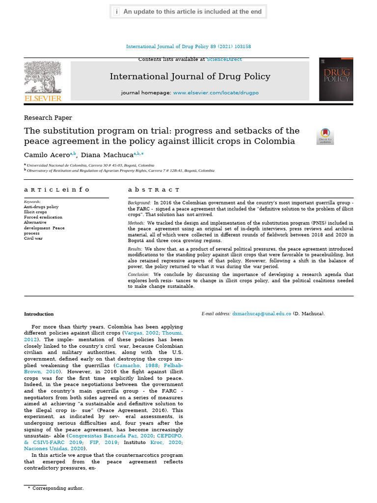 The Substitution Program On Trial Progress and Setbacks of The Peace ...