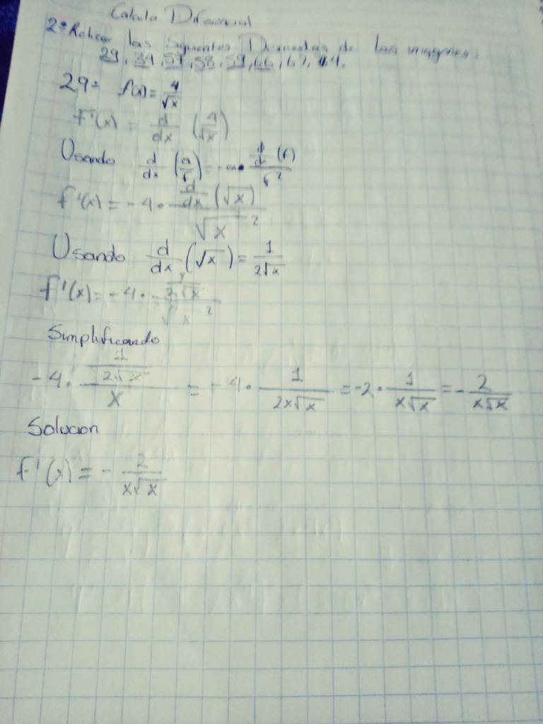 calculo derivada ejercisios | PDF