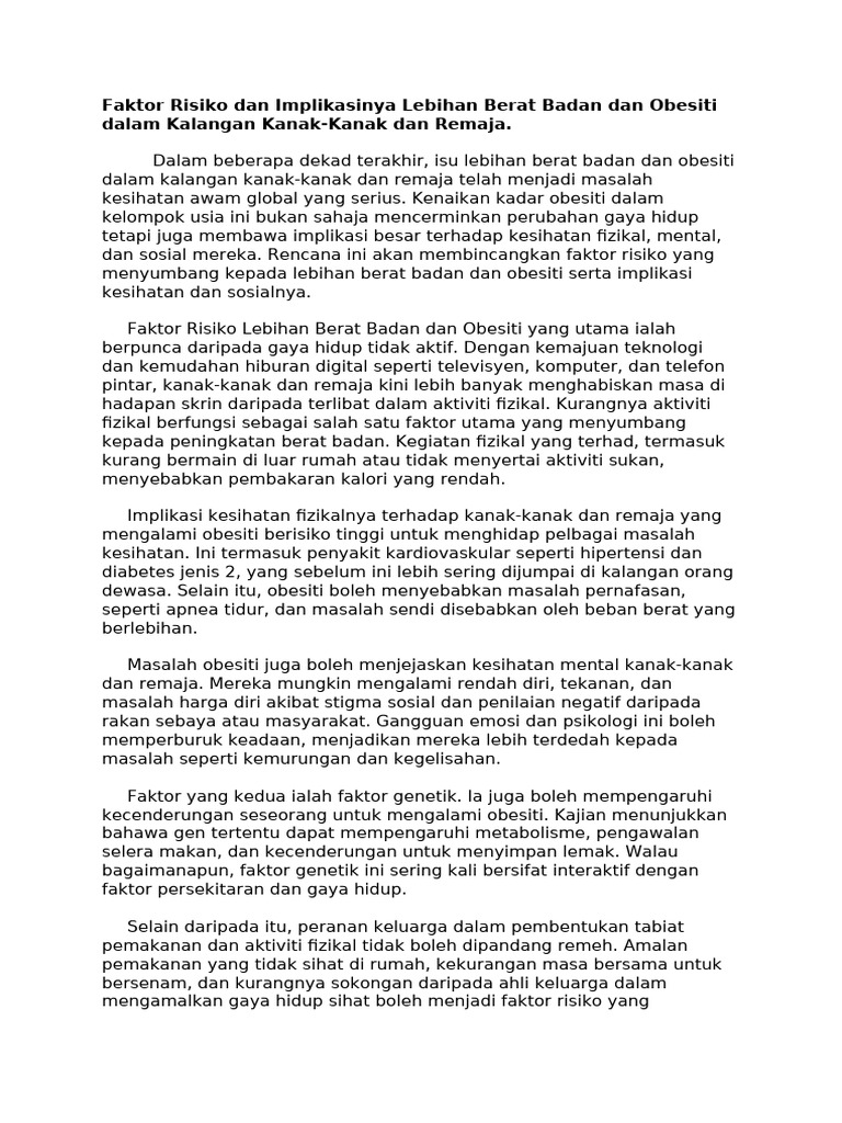 Risiko Obesiti pada Kanak-Kanak dan Remaja | PDF | Pengembangan Diri ...