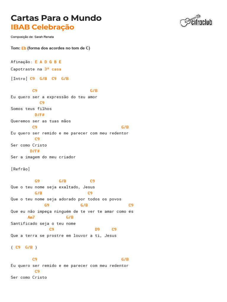 Cifra Club - IBAB Celebração - Cartas para o Mundo | PDF