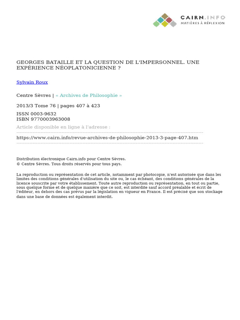 Bataille Et La Question de L Impersonnel | PDF