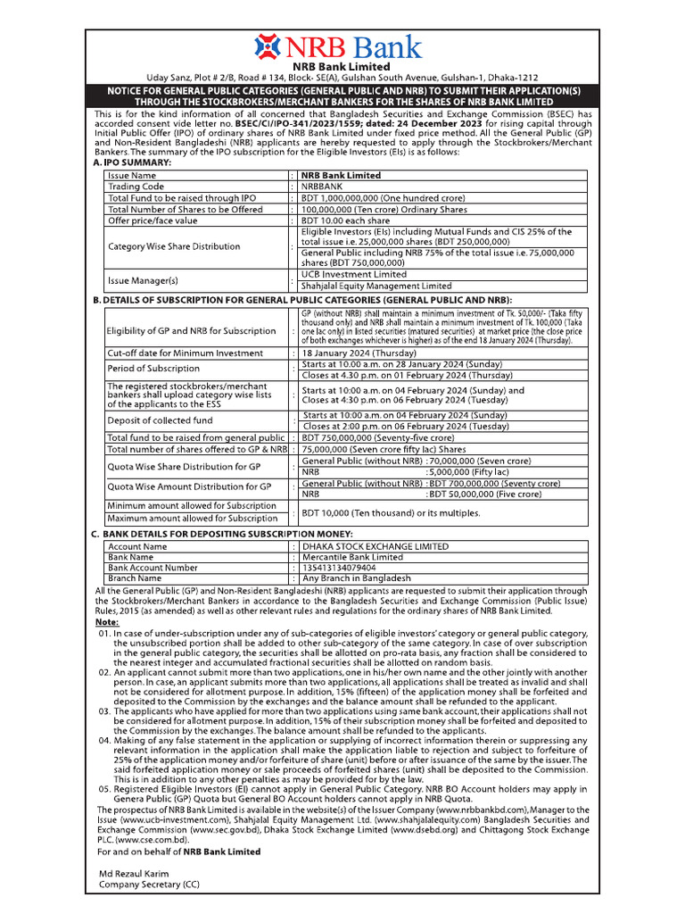 Notice For GP - NRB Bank Limited | PDF