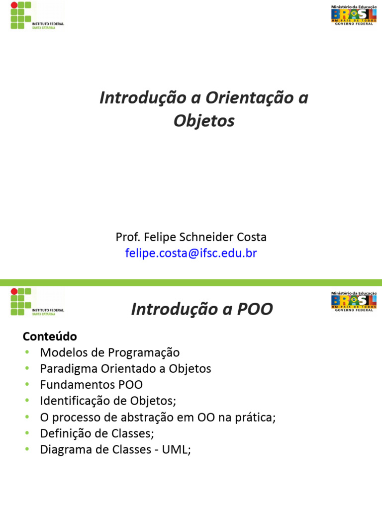 Aula 01 Introdução A Orientação A Objetos Pdf Classe Programação