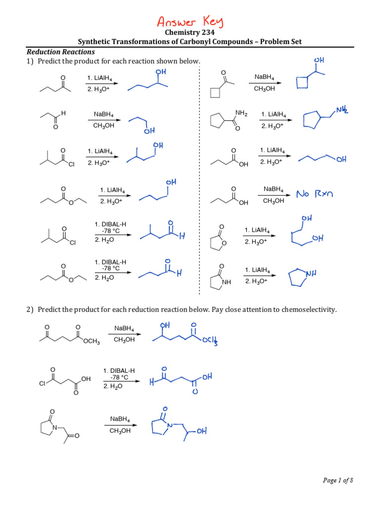 Carbonyl Problem Set (MCM) - Key | PDF