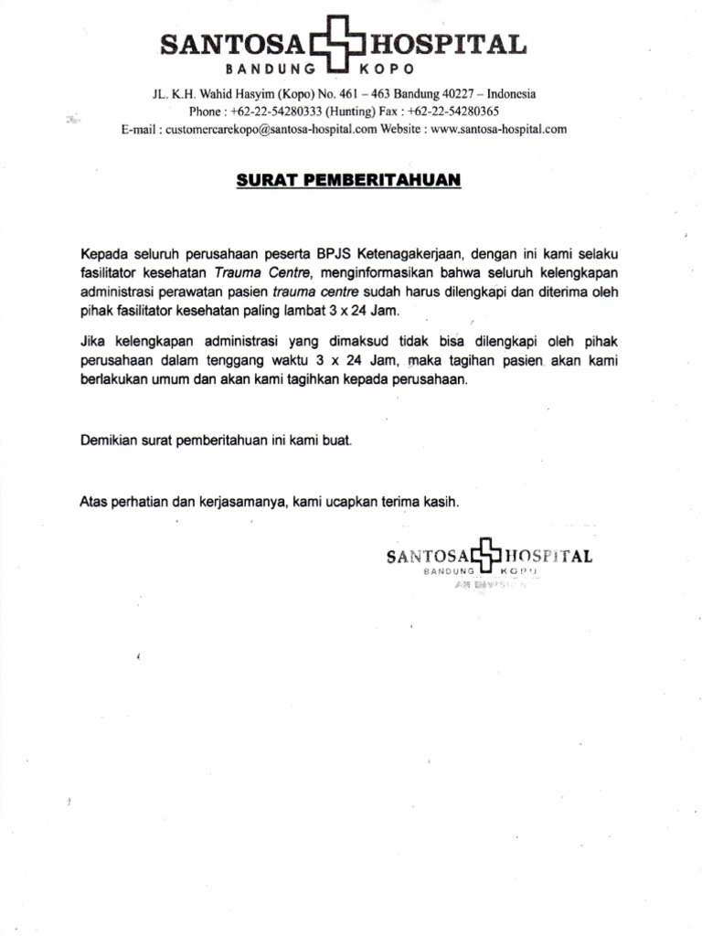 SURAT PEMBERITAHUAN BPJS KT067 | PDF