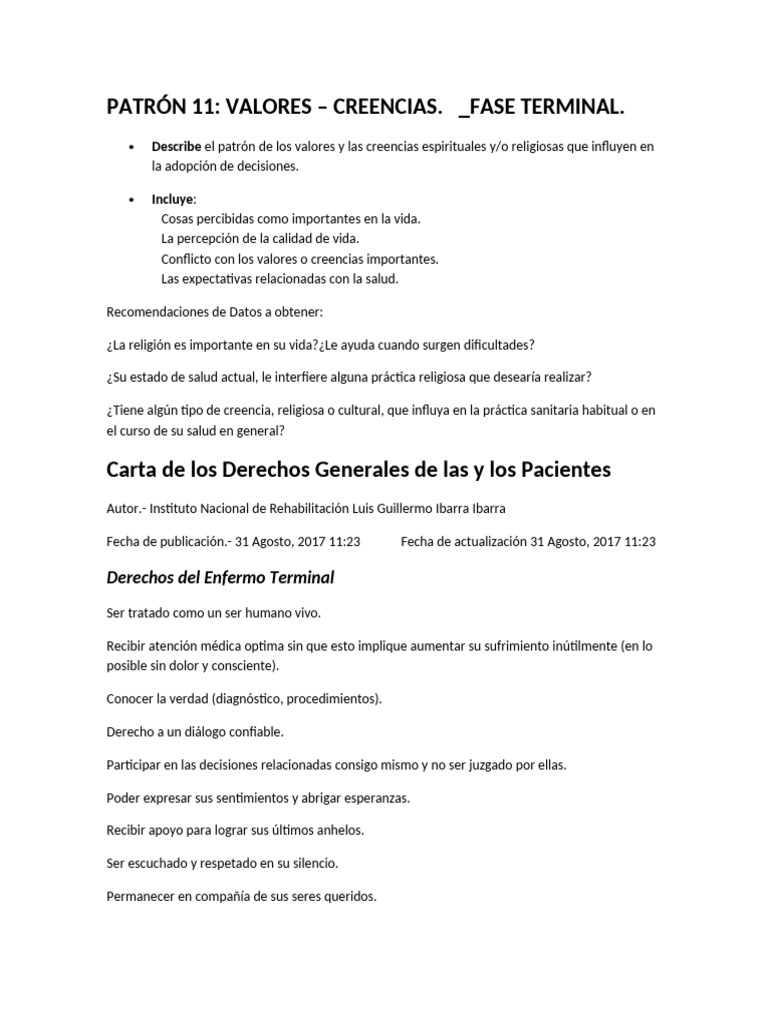 Valores y creencias en la fase terminal | PDF | Cuidados paliativos ...
