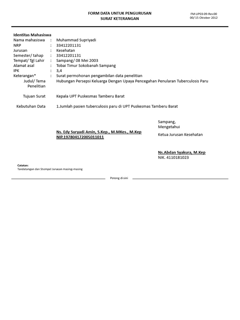 Form Pengajuan SuKet | PDF