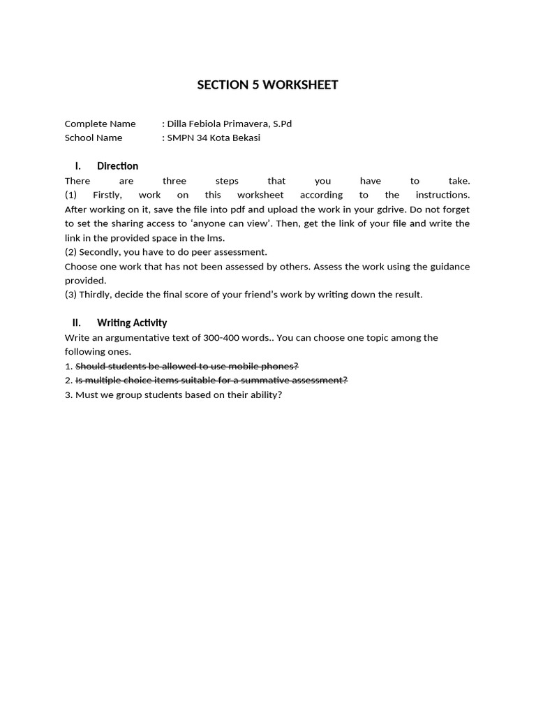 Section 5 - III.f Worksheet Lms- Pkgbi + Rubric (2) | PDF